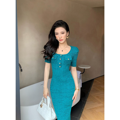 JIJINQI夏季新款短袖包臀连衣裙