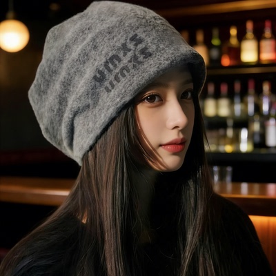 韩系氛围感百搭大头围堆堆帽子女冬春显脸小适合方圆脸款护耳冷帽