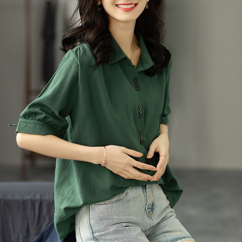 大码女装时尚宽松气质翻领衬衫开衫短袖复古上衣女2025年夏季新款_虎窝淘