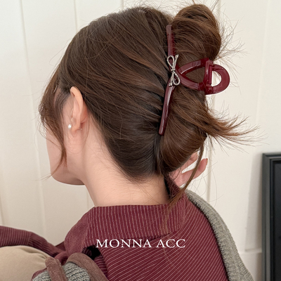 E3620 秋冬气质安可拉红灰色蝴蝶结鲨鱼大抓夹 13cm推荐发量多ins