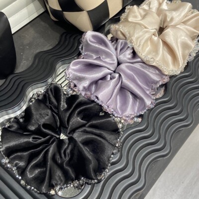 AL0001手缝冰晶缎面大肠发圈韩版头绳头花女高级感26新款马尾发饰