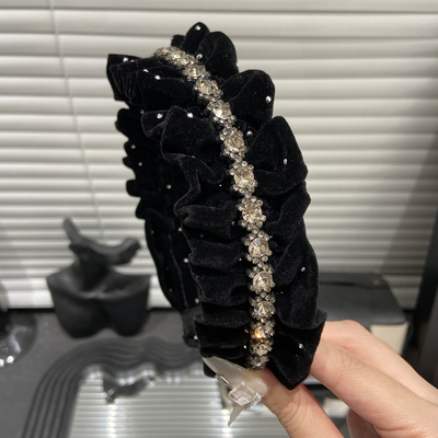 E3933 新款黑色褶皱发箍女高颅顶压发头箍百搭发卡子宽边脸小脸