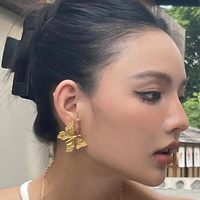 Boonee alus金色蝴蝶耳环原创ins欧美轻奢耳钉气质级感金属耳饰
