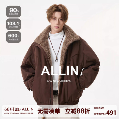 ALLIN 美式座山雕夹克羽绒服男冬季保暖鸭绒防寒毛领情侣御寒外套