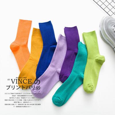 纯色抽条双针基础款中筒堆堆袜