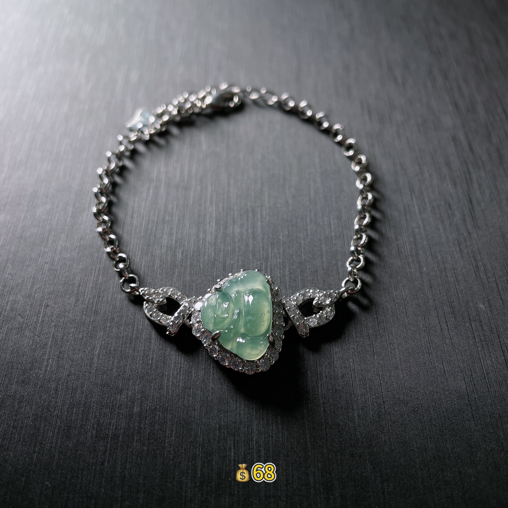 纯天然翡翠a货蓝水浅绿色佛公手链手串招财镶嵌水润精致年轻小众