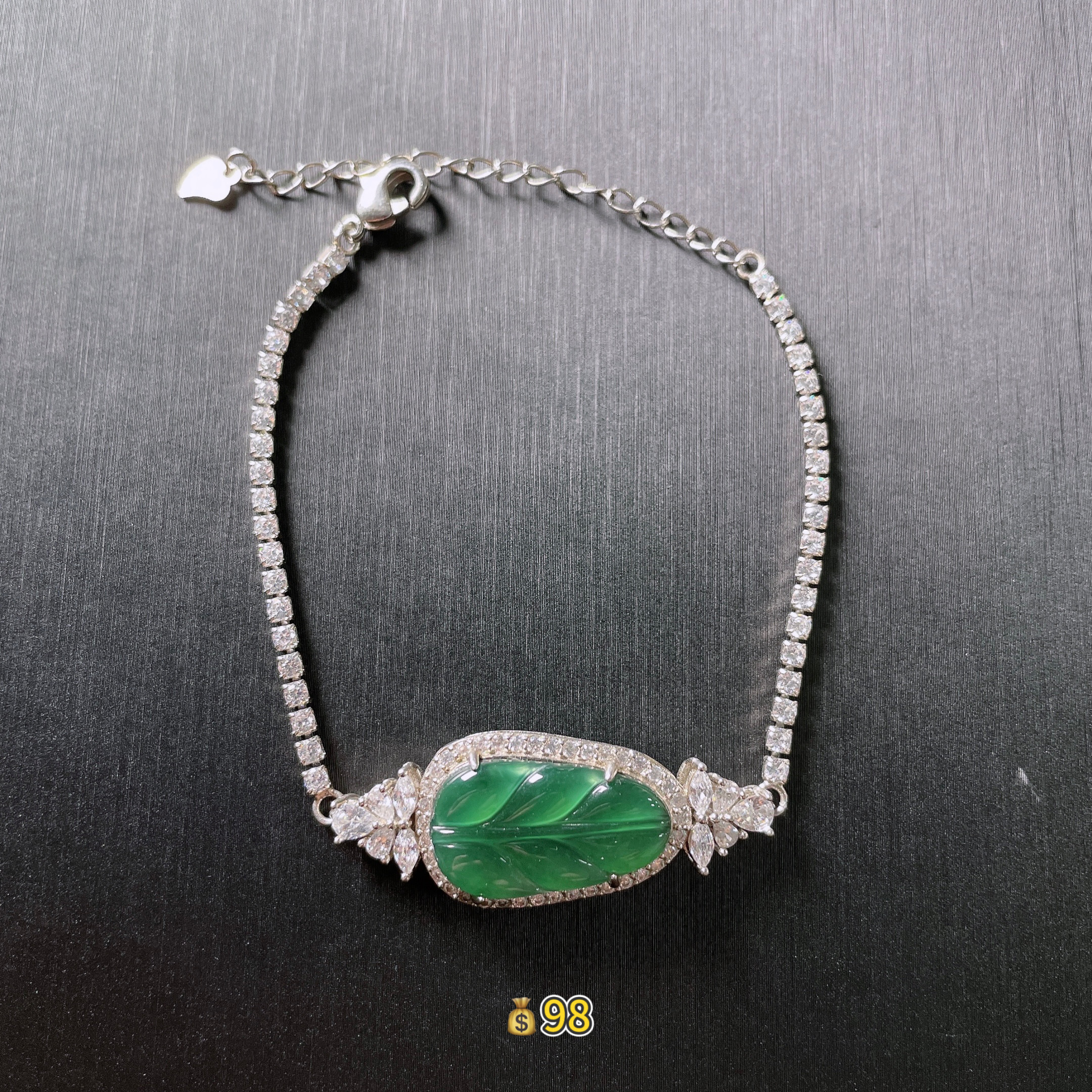 纯天然翡翠a货满阳绿色树叶手子链手串招财镶嵌水润精致年轻小众