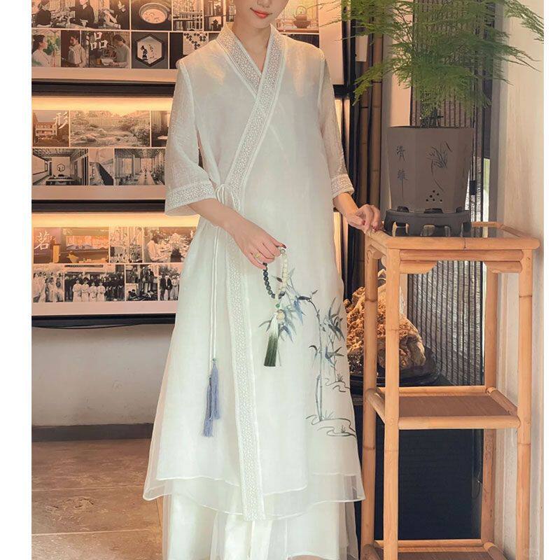 2025年春季日常仙气禅意茶服中式汉服改良旗袍小个子茶艺师连衣裙