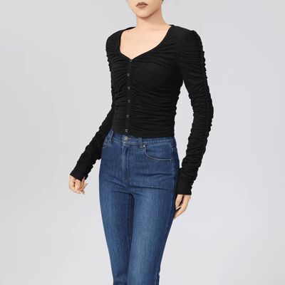 阿玛施专柜同款2026春装新款黑色设计感捏褶衬衫上衣5301067