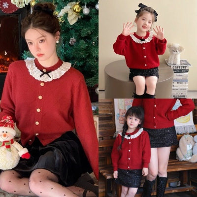 红色过年毛衣亲子装2025新款
