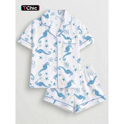 R 70256 Women Summer Pyjama Set Casual Sleepwear睡衣套装