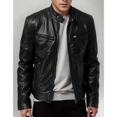 B 30261 Men High Collar Leather Jacket Cool酷感皮夹克