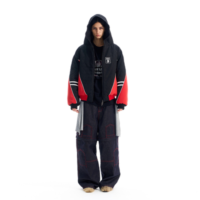 EXITMODE BY BLINDNOPLAN 25AW 菱形格拼色运动连帽棉服棉衣外套