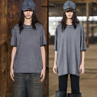 水洗做旧基础刺绣短袖t恤