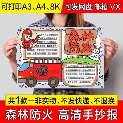 森林防火手抄报中小学生电子小报预防森林火灾a4线稿a3模板8k素材