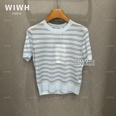 WIWH | 女装 正品实拍 26夏 蓝色条纹针织衫短袖T恤  3E422