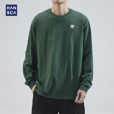 hansca260g重磅宽松印花长袖t恤