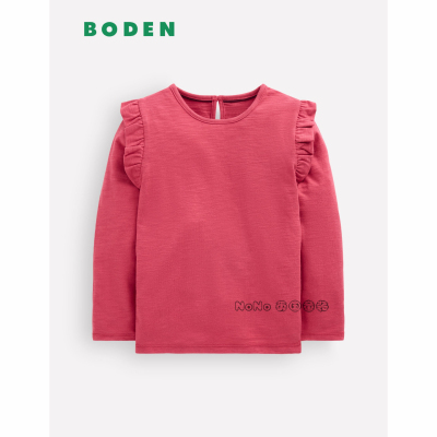 英国Mini BODEN女童粉色荷叶边长袖T恤休闲全棉2-14岁新款G6148