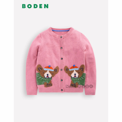 代英国Mini BODEN女童粉色小熊卡通毛衣针织开衫羊毛2-12岁G5551