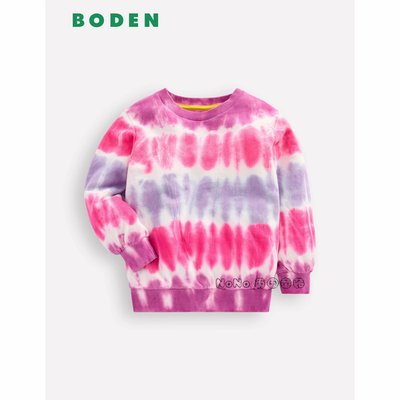 英国Mini Boden代购女童粉紫色扎染卫衣运动衫纯棉2-14岁G5497