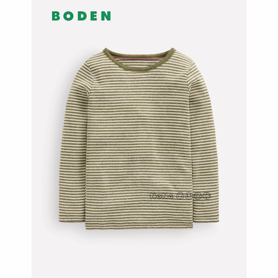 代购英国Mini BODEN女童森系绿色条纹长袖T恤休闲打底2-14岁G4920