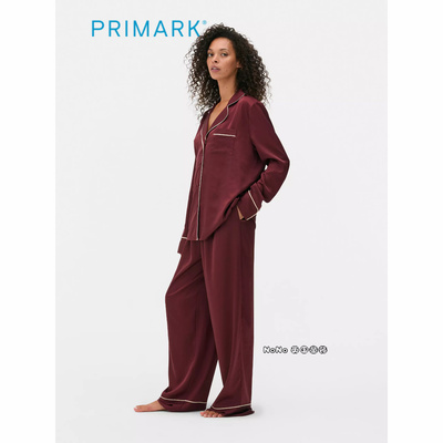 代购英国Primark女款成人大童酒红色高级长袖家居服睡衣睡裤开衫
