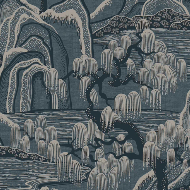 瑞典原装进口环保纯纸墙纸仿山水画新中式文艺风茶室书房玄关壁纸