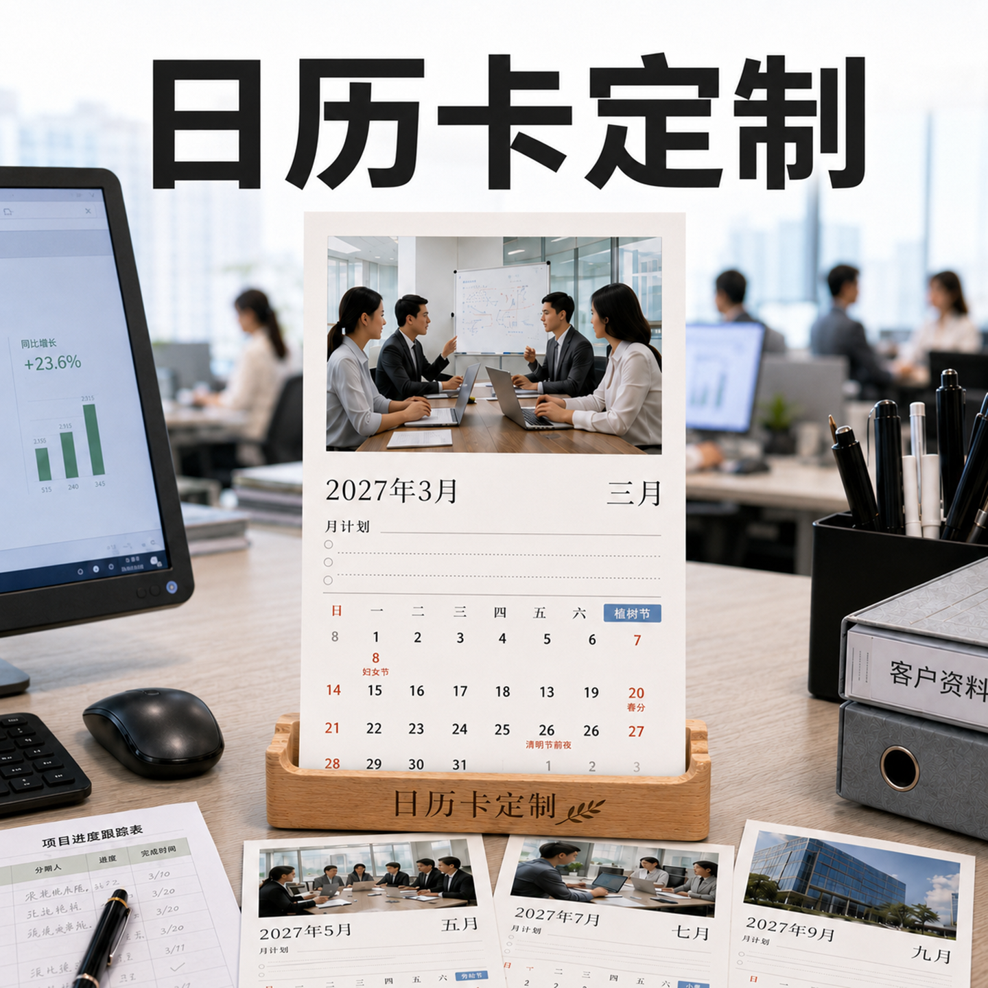 日历卡片定制企业办公桌面月历卡公司宣传logo设计广告宣传制作