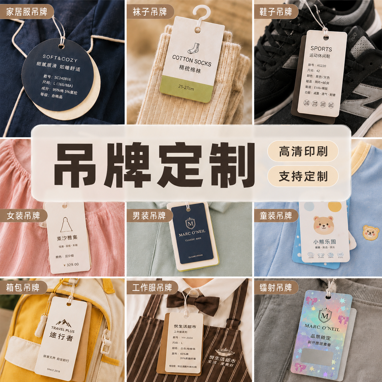 吊牌定制合格证说明品牌展示衣服标签服装挂牌设计商标logo印刷