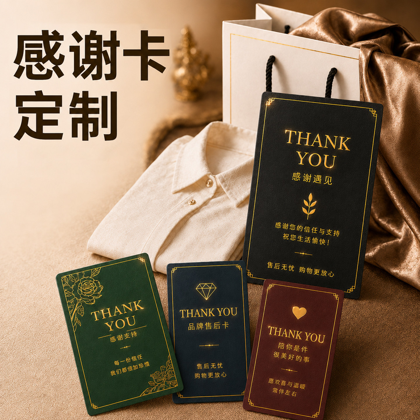 烫金感谢卡定制高档服饰品牌包装卡饰品随单卡售后服务卡设计制作