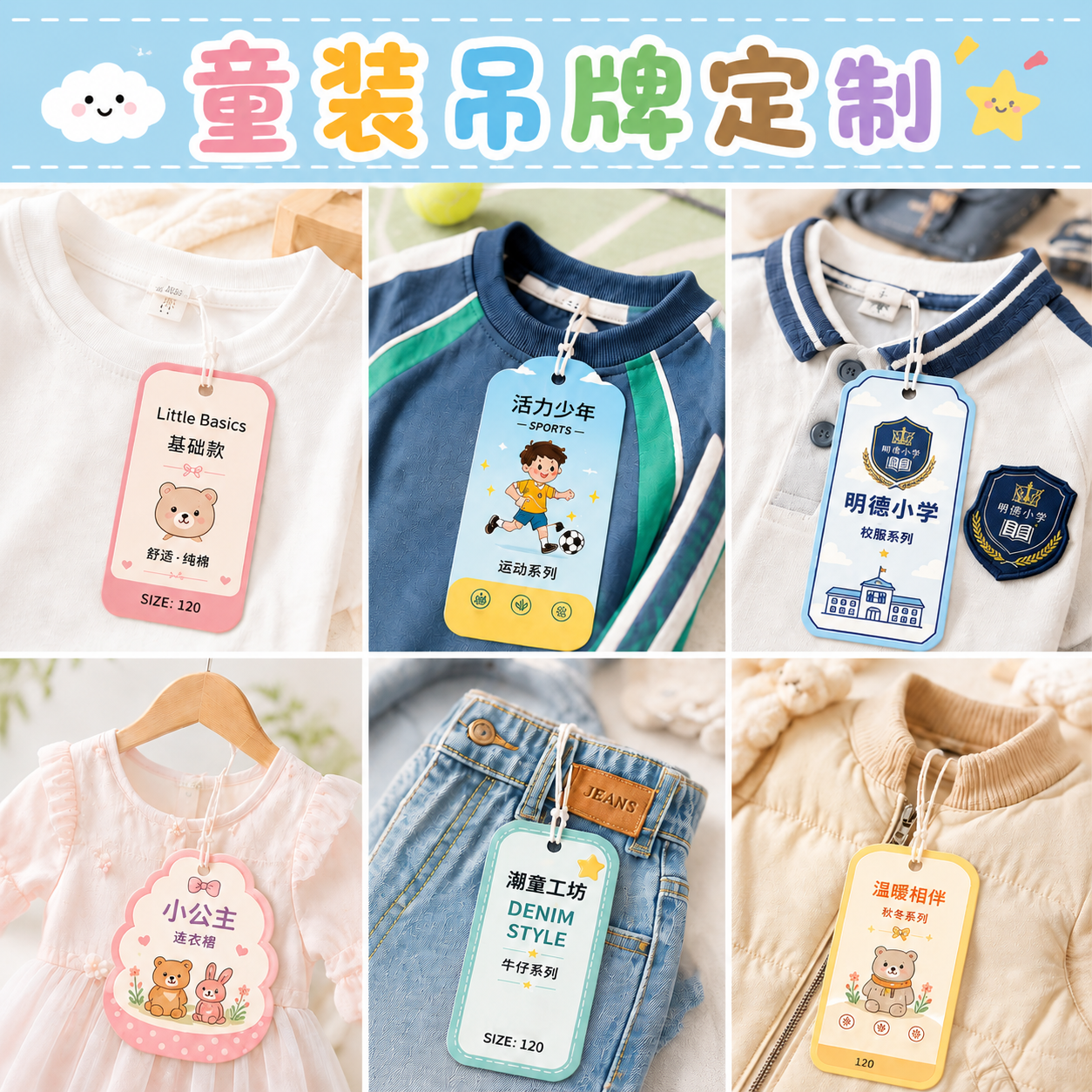 吊牌定制童装儿童衣服标签挂牌卡通logo设计运动服羽绒服商标制作