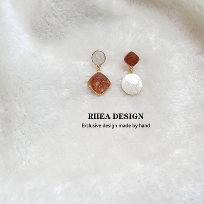 撞色耳夹女无耳洞法式复古几何百搭耳钉轻奢高级感蚊香盘耳夹耳饰