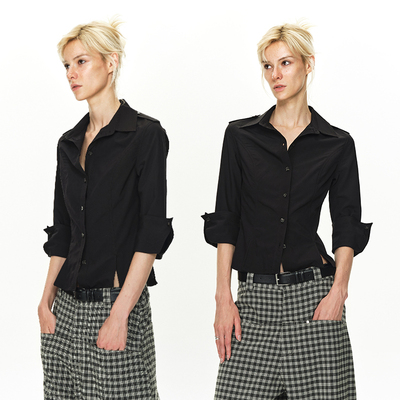 EMPTYPAGE黑色中袖衬衫