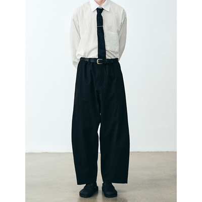 GRAINMUSTARD 「Asymmetrical pants」 斜裁高腰皱感系带休闲裤