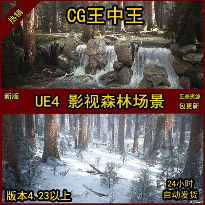 UE4虚幻4影视级真实写实流水瀑布河流森林山川植被树木草岩石材质