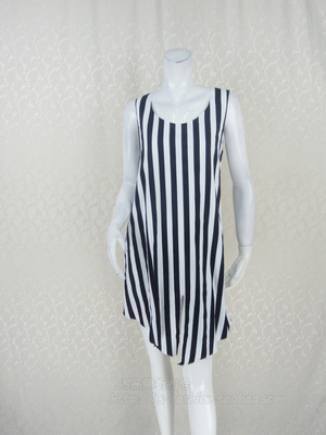 条纹印花不规则摆全棉背心连衣裙