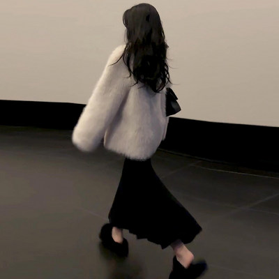 黑色鱼尾裙女秋冬长裙2025