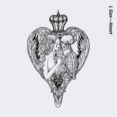 爱心骷髅黑白少女甜酷纹身贴