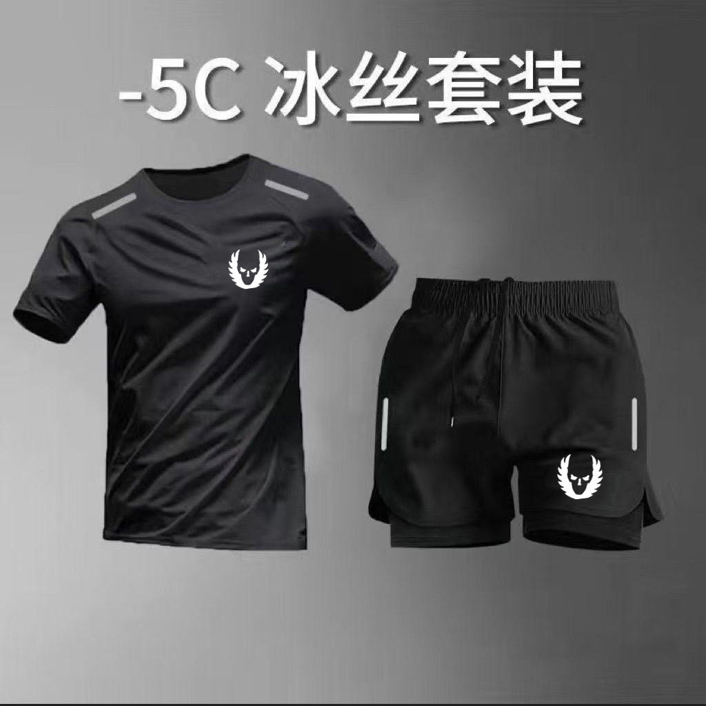 夏季新款美式体育跑步套装速干男篮球健身运动服短袖田径训练短裤