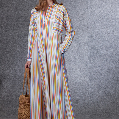 白条纹宽松休闲衬衫式连衣裙欧美定制做party tailored dresses