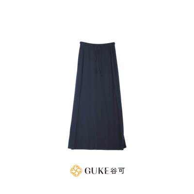 谷可藏青抽绳A字半身裙