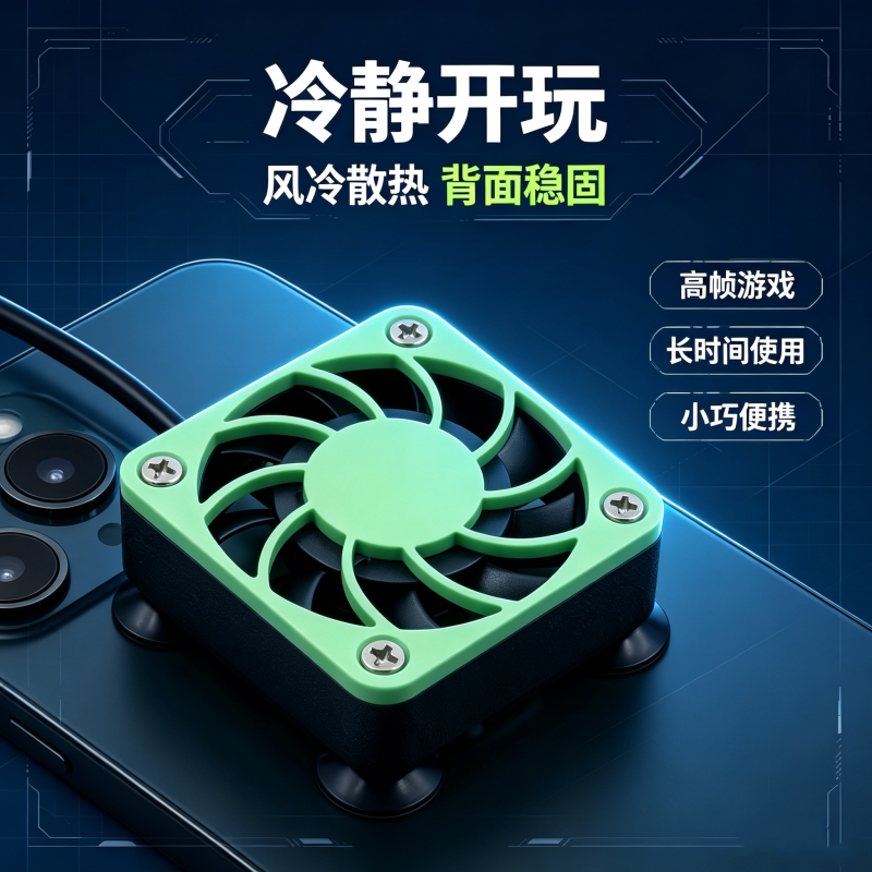绿色方形手机背吸散热器三角洲行动游戏专用静音风冷快速降温配件