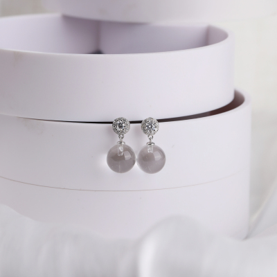 天然白水晶粉晶耳环S925银