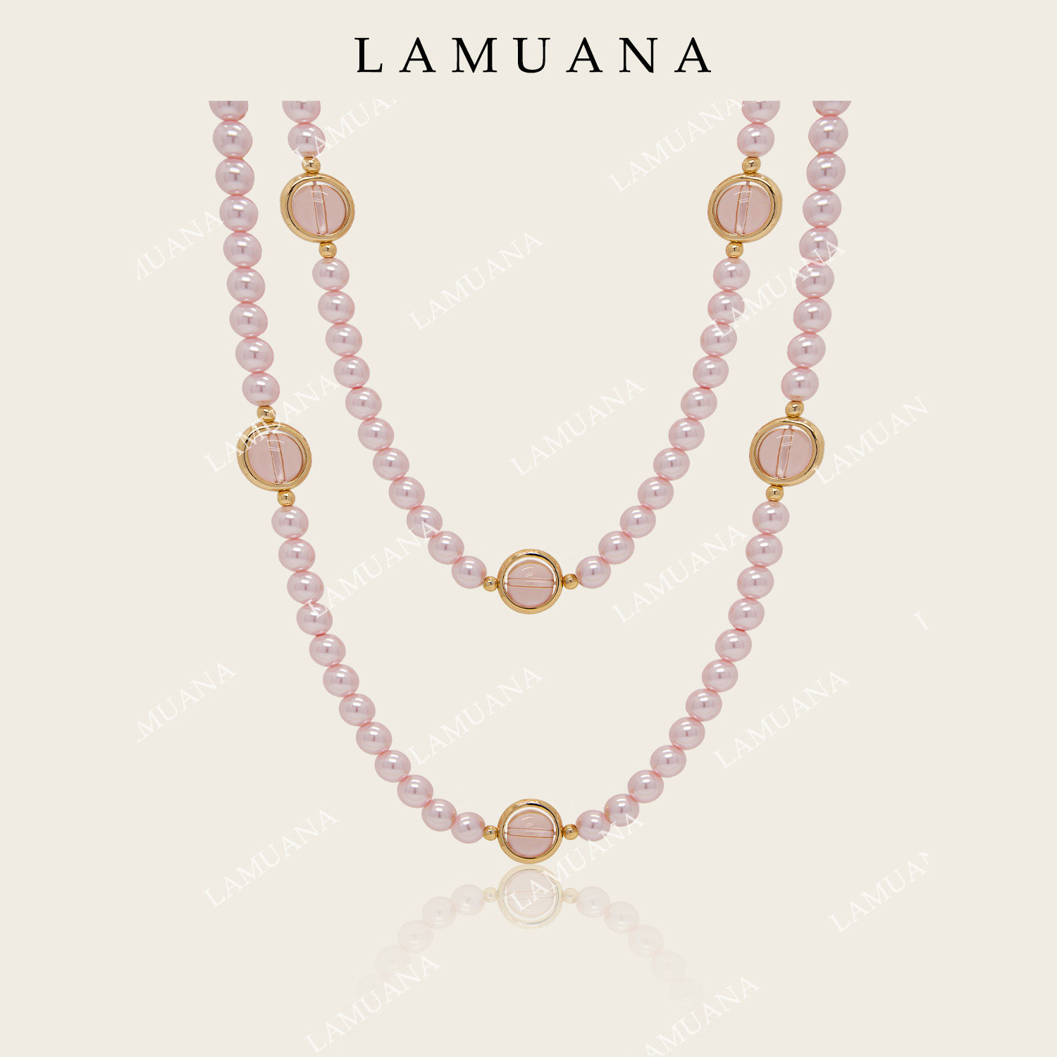 LAMUANA冰淇凌粉珍珠项链甜美复古高级感串珠颈链多层礼物93532