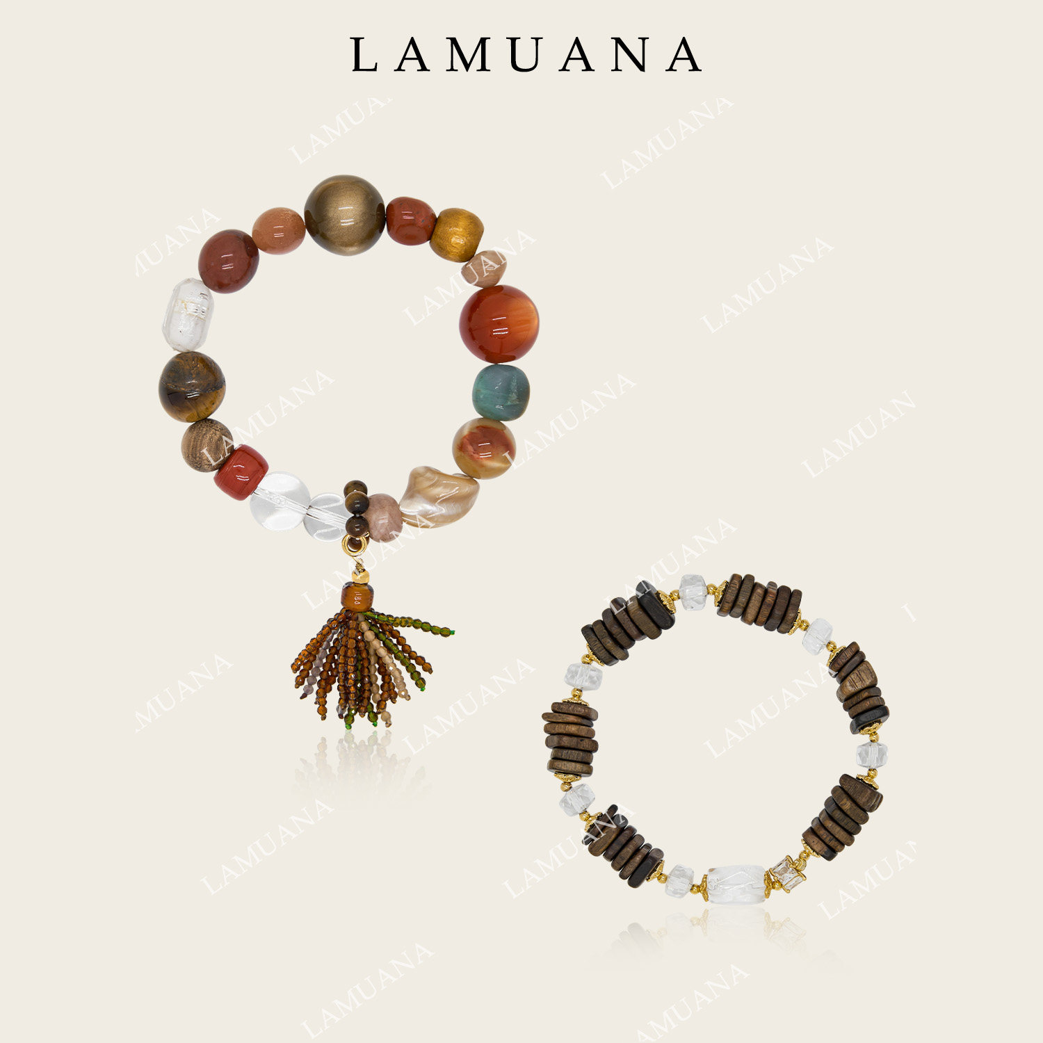 LAMUANA橘调冬日天然石多宝手串小众设计感大点位水晶叠戴串珠