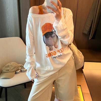 夏季新款百搭露肩印花防晒短袖T恤女TX8815