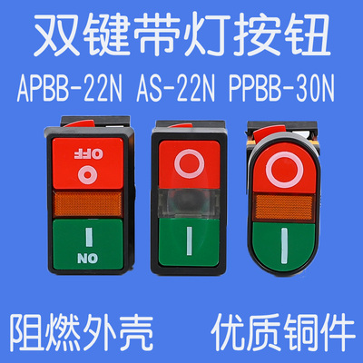 APBB-22N椭圆双头式带灯按钮开关PPBB双键双位AS-22电压220V24V
