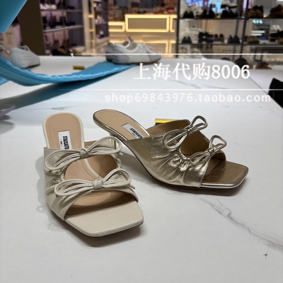 蝴蝶结羊皮高跟拖鞋女凉鞋