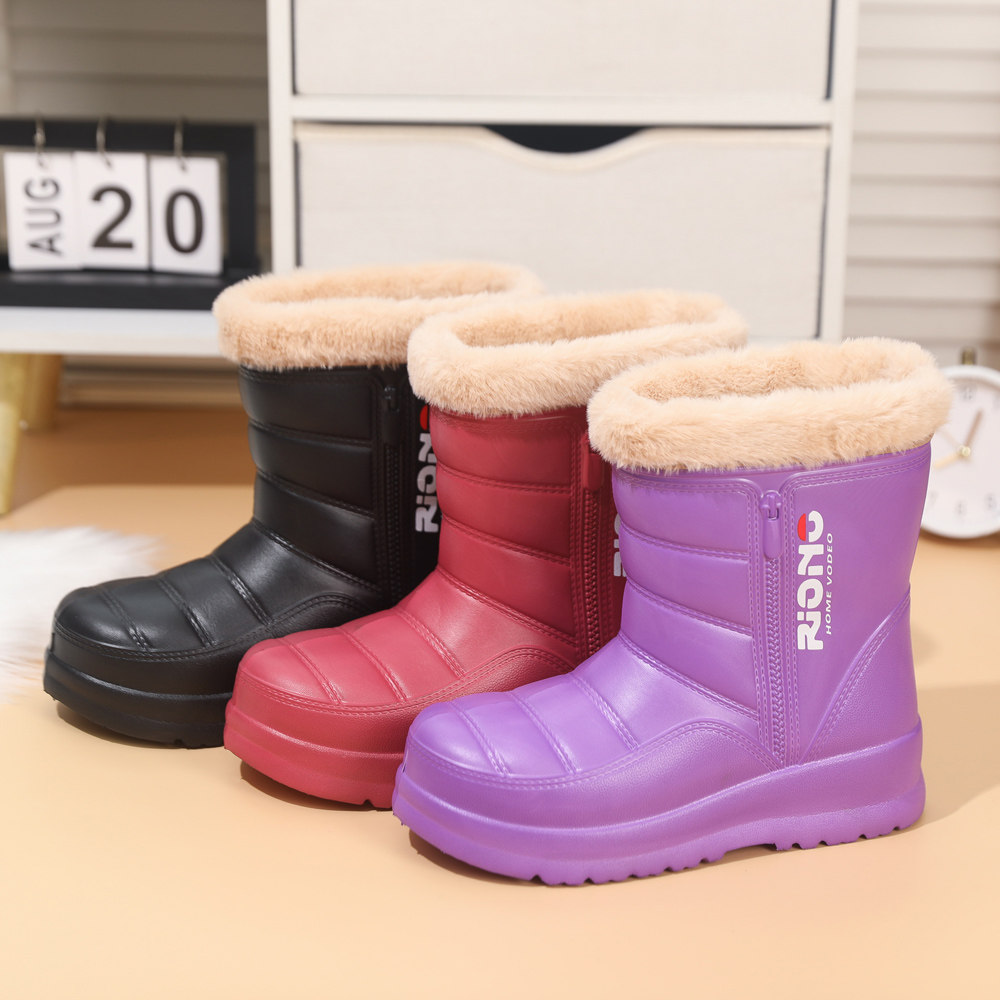 冬季女保暖棉靴加绒加厚雪地靴防滑防水皮面中老年妈妈棉鞋