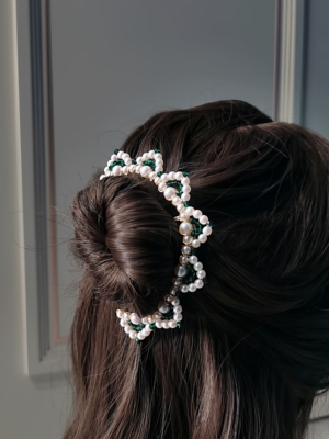 榅妮女巫绿色串珠手工高雅发饰